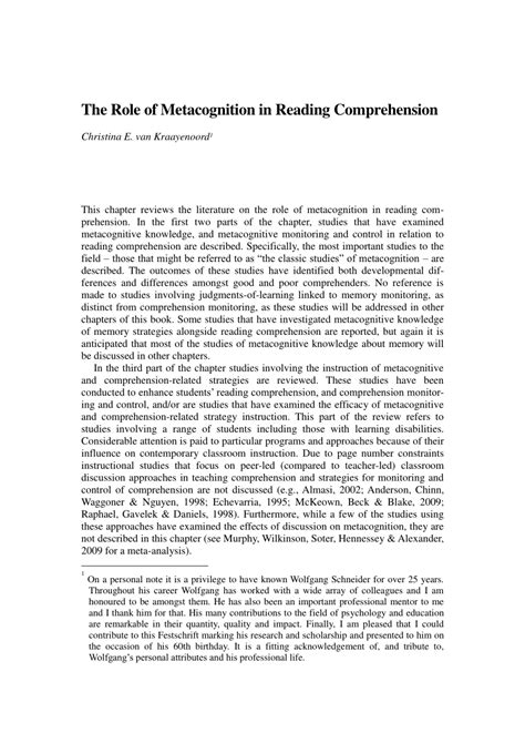 pdf the role of metacognition in reading comprehension