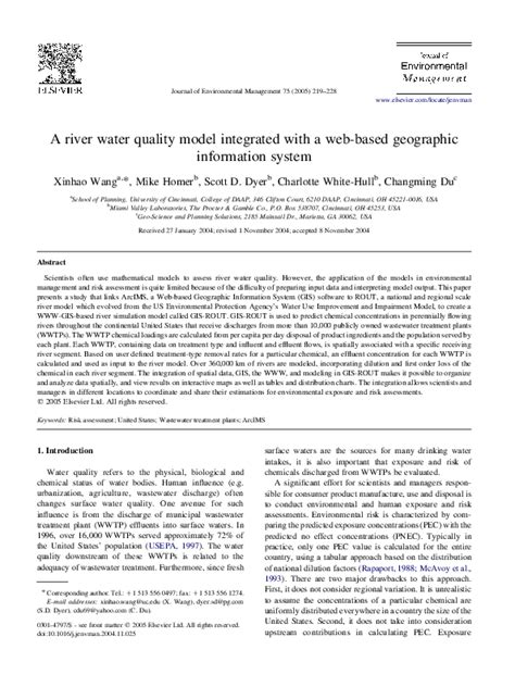 Pdf A River Water Quality Model Integrated With A Web Based Geographic Information System