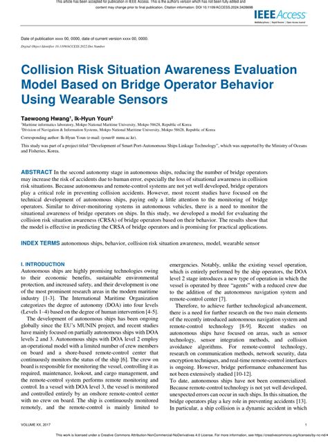Pdf Collision Risk Situation Awareness Evaluation Model Based On Bridge Operator Behavior