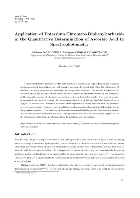 Pdf Application Of Potassium Chromate Diphenylcarbazide In The Quantitative Determination Of