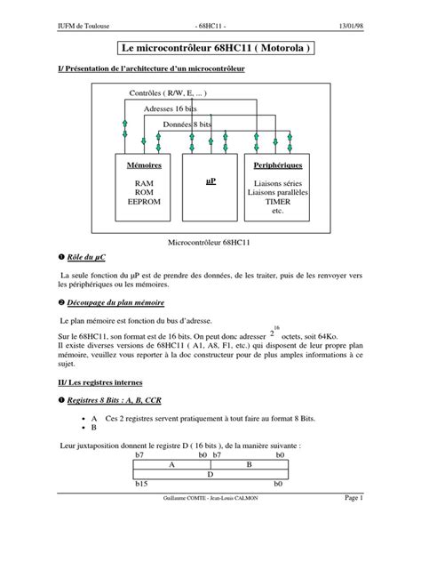 Le Microcontrôleur 68hc11 Motorola Pdf Processeur Microcontrôleur