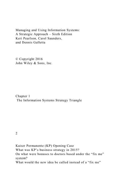 Managing And Using Information Systems A Strategic Approach Docx