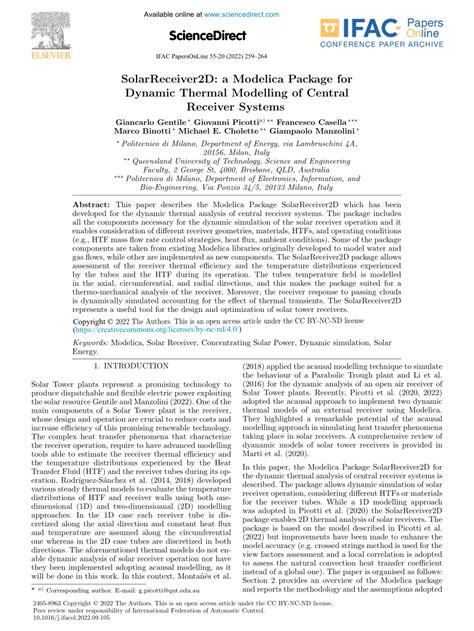 Pdf Solarreceiver2d A Modelica Package For Dynamic Thermal Modelling Of Central Receiver Systems