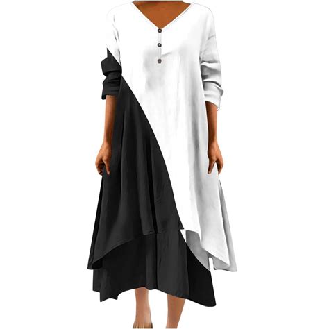 Funicet Womens Plus Size Boho Dresses Retro Button Dress V Neck 34