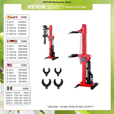 Vevor 스트럿 용수철 압축기 45 톤 9920 Lbs 유압 잭 1 톤 정격 압축력 자동 스트럿 코일 용수철 압축기