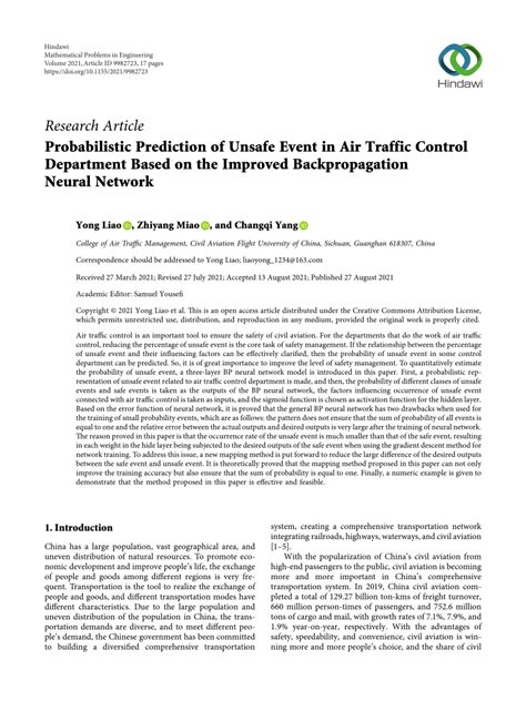 PDF Probabilistic Prediction Of Unsafe Event In Air Traffic Control Department Based On The