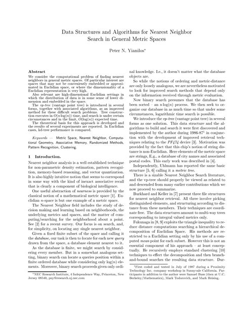 Pdf Data Structures And Algorithms For Nearest Neighbor Search In