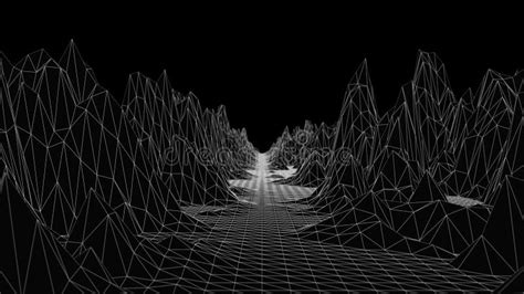 Retro Wireframe Lowpoly Futuristic Landscape Background Cyberspace Grid Stock Illustration