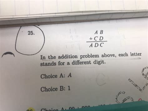 AB 25 C D ADC In The Addition Problem Above Each Chegg Com