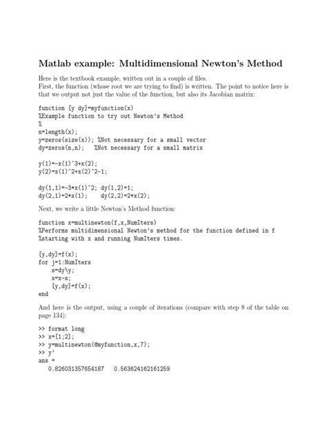 matlab example multidimensional newton s method pdf function