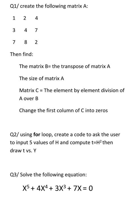 solved q1 create the following matrix a 1 2 4 3 4 7 7 8 2