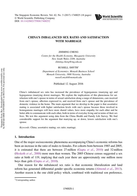 Download Pdf Chinas Imbalanced Sex Ratio And Satisfaction With Marriage