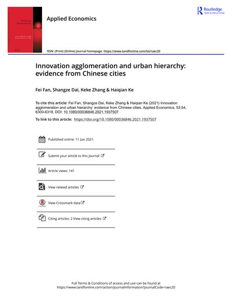 Pdf Innovation Agglomeration And Urban Hierarchy Evidence From Chinese Cities