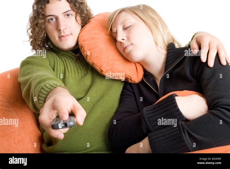 Couple Pair Tv Remote Control Shifting Chanel Surfing Stock Photo Alamy