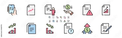 Increase And Decrease Filled Outline Icons Colorful Linear Set Vector