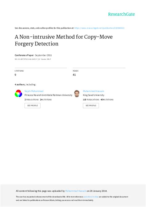 Pdf A Non Intrusive Method For Copy Move Forgery Detection