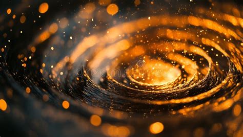 Abstract Swirling Vortex Of Golden Light And Dark Particles Vibrant Cosmic Energy Fiery Nebula