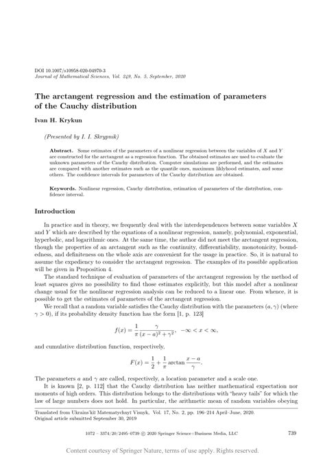 The Arctangent Regression And The Estimation Of Parameters Of The