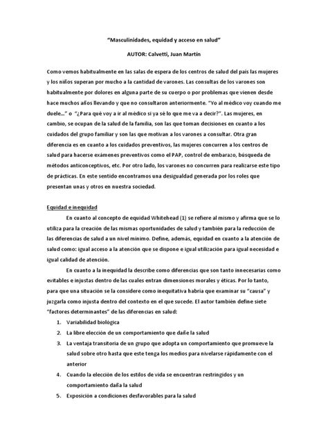 Calvetti Masculinidades Equidad Y Acceso A La Salud Pdf Desigualdad