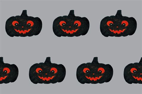 웃는 호박과 할로윈 원활한 패턴 블랙과 오렌지 색 직물 인사말 카드 포장지 장식 디자인 인쇄 휴일 배경 마법의 상징 가을에 대한 스톡 벡터 아트 및 기타 이미지 Istock