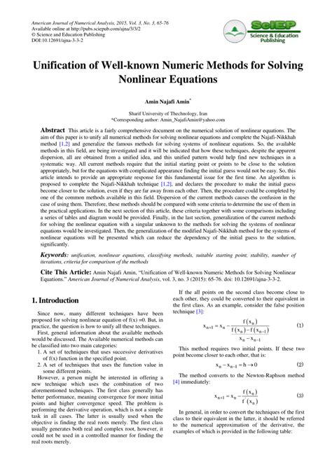 Pdf Unification Of Well Known Numeric Methods For Solving Nonlinear