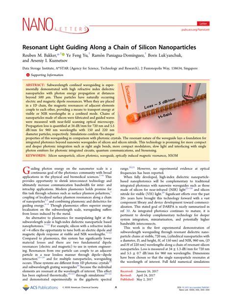 Pdf Resonant Light Guiding Along A Chain Of Silicon Nanoparticles