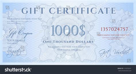 선물 인증서 바우처 쿠폰 템플릿레이아웃 길로체 스톡 벡터로열티 프리 141876241 Shutterstock