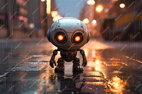 Premium Photo Autonomous Robot Navigating In The Rain At Dusk