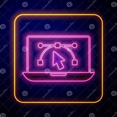 Glowing Neon Computer Display With Vector Design Program Icon Isolated