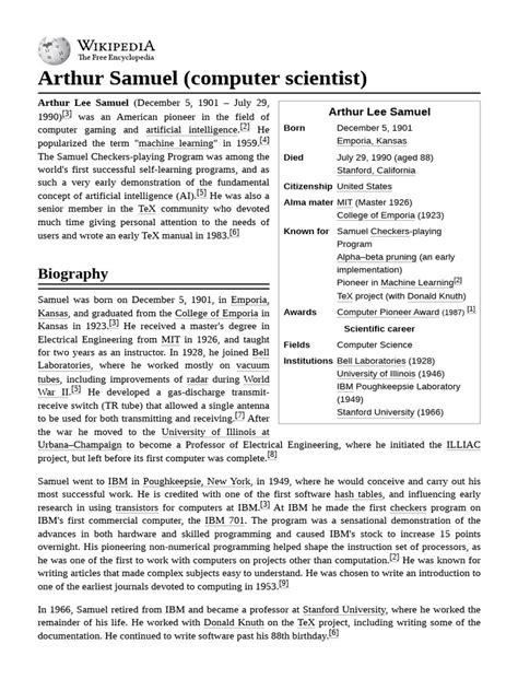 Arthur Samuel Computer Scientist Pdf Computer Science Computing