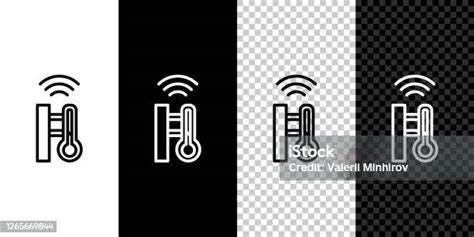 설정 라인 스마트 기상 온도계 측정 시스템 아이콘 은 흑백 배경에 격리 무선 연결과 사물 인터넷 개념 벡터 0명에 대한 스톡 벡터 아트 및 기타 이미지 Istock