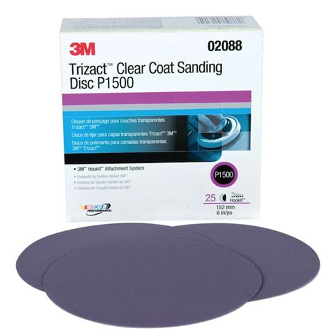 3m 02088 Trizact Hookit Hook And Loop Clear Coat Sanding Disc 6 Inch P1500 Grit 25 Pack