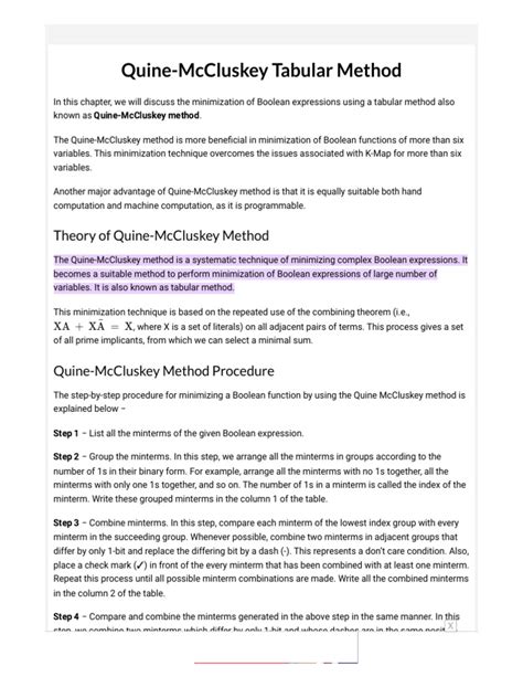 Quine Mccluskey Tabular Method Pdf Boolean Algebra Teaching Mathematics