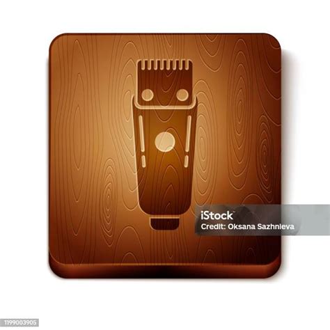 갈색 전기 헤어 클리퍼 또는 면도기 아이콘흰색 배경에 격리 이발소 기호입니다 나무 사각형 버튼입니다 벡터 일러스트레이션 0명에 대한 스톡 벡터 아트 및 기타 이미지 Istock