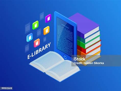 온라인 학습 또는 전자도 서 도서관 도서관도 서와 노트북 컴퓨터입니다 혁신적인 교육 및 기술입니다 벡터 일러스트입니다 개념에 대한 스톡 벡터 아트 및 기타 이미지 Istock