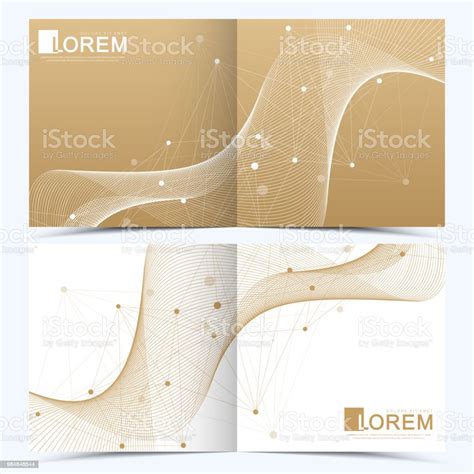 현대 벡터 평방 브로셔 전단지 전단지 커버 카탈로그 잡지 또는 연례 보고서에 대 한 템플릿 비즈니스 과학 및 기술 설계도 서 레이아웃입니다 황금 파도 함께 프레 젠 테이 션