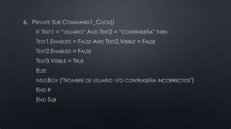 Procedimiento Para Menu Y Contraseña En Visual Basic Pptx