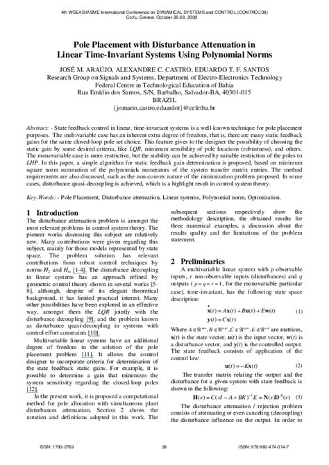 Pdf Pole Placement With Disturbance Attenuation In Linear Time Invariant Systems Using