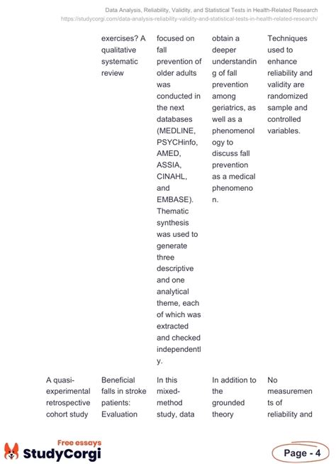 Data Analysis Reliability Validity And Statistical Tests In Health Related Research Free