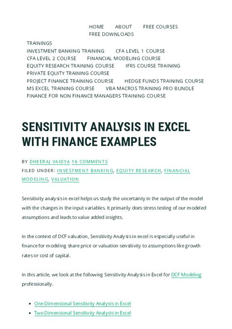 pdf sensitivity analysis in excel with finance examples wsm