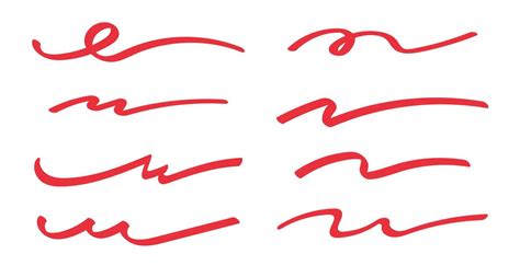 Red Color Strokes Underlines Highlighter Marker Wave Brush Marks