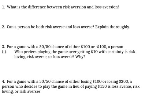 Solved 1 What Is The Difference Between Risk Aversion And