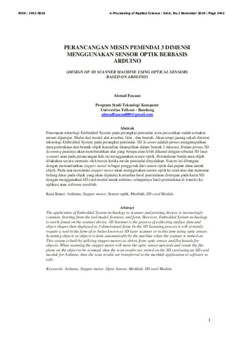 Pdf Perancangan Mesin Pemindai 3 Dimensi Menggunakan Sensor Optik