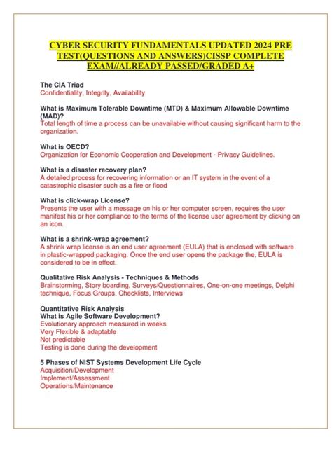 Cyber Security Fundamentals Updated 2024 Pre Test Questions And Answers Cissp Complete Exam