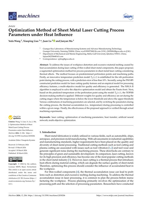 Pdf Optimization Method Of Sheet Metal Laser Cutting Process