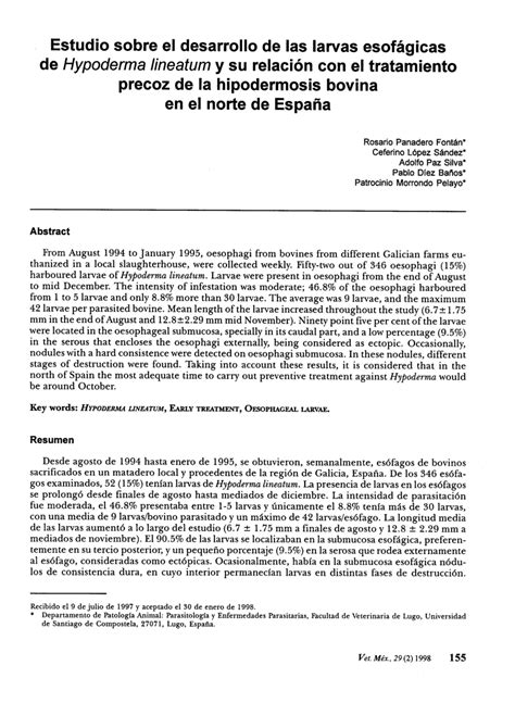Pdf Estudio Sobre El Desarrollo De Las Larvas Esofágicas De Hypoderma