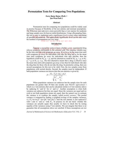 Pdf Permutation Tests For Comparing Two Populations