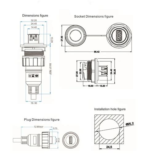 Pin Usb Receptacle A Type Water Resistant Usb Plug Socket Ip Waterproof Usb Connector