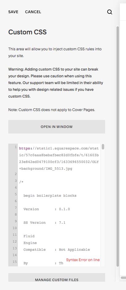 Syntax Error On Line 1 Customize With Code Squarespace Forum
