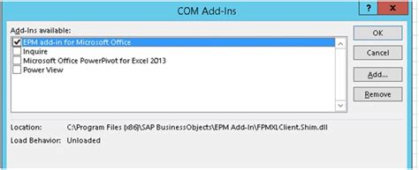 epm add in sp27 doesn t appear in excel com addins sap community